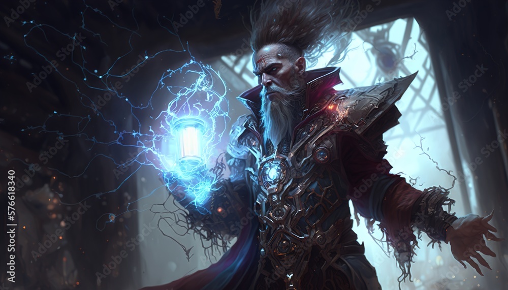 mystic magician with magic spells around him created with generative ai ...