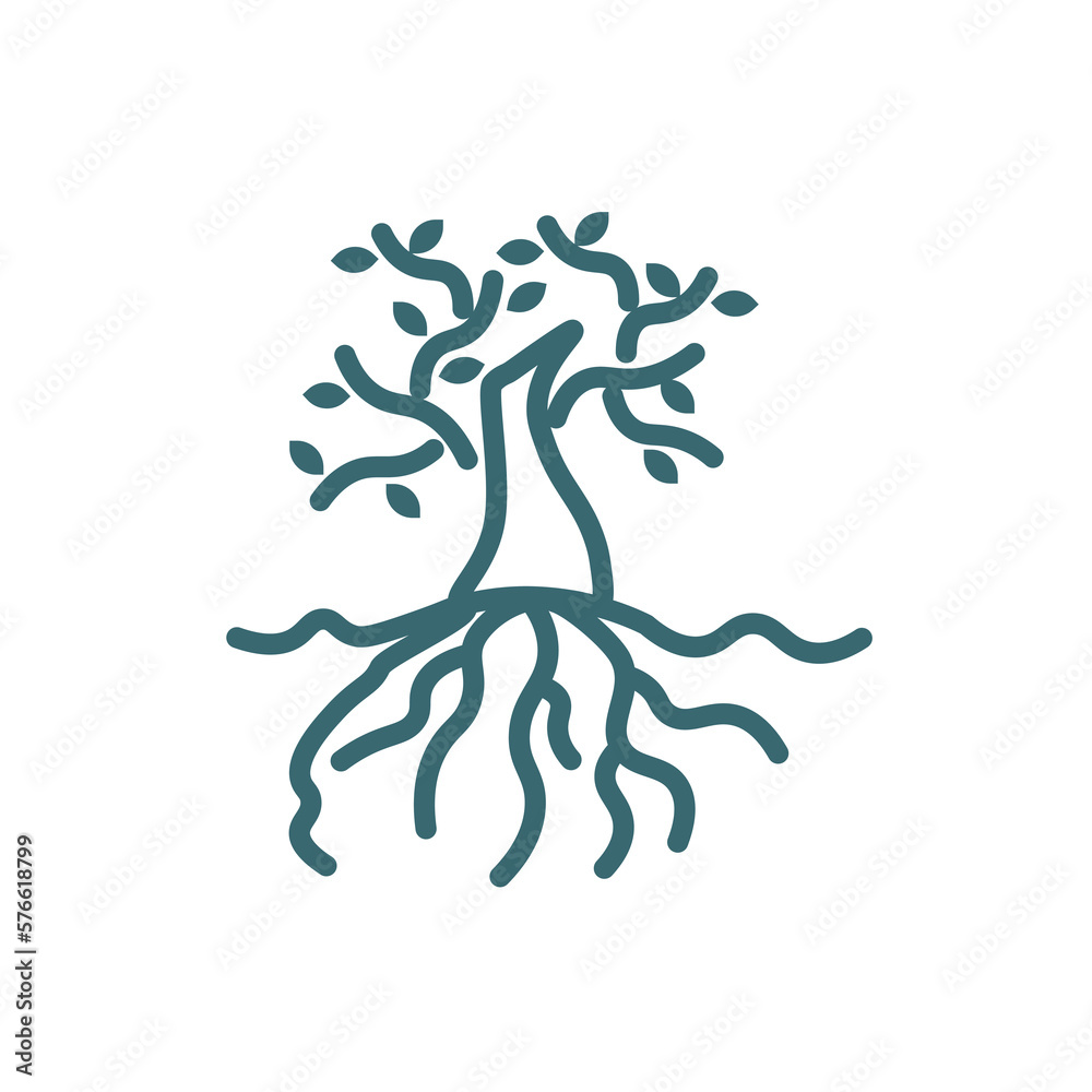 tree and roots icon. Thin line tree and roots, tree icon from ecology ...