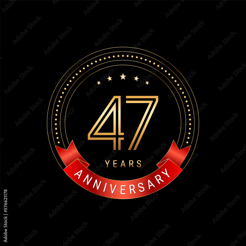 47th Anniversary. Anniversary logo design with golden number and red ...