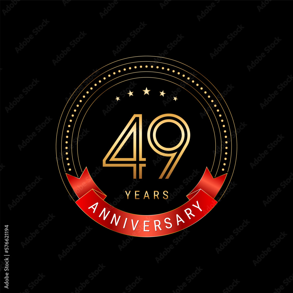 49th Anniversary. Anniversary logo design with golden number and red ...