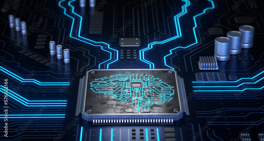 Computer circuit board socket in the form of the human brain Stock ...