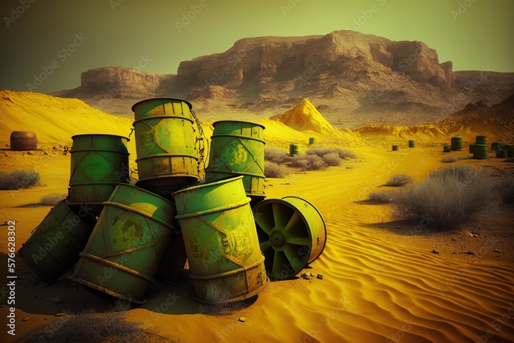 an illustration of radioactive toxic waste barrels stored in an ...