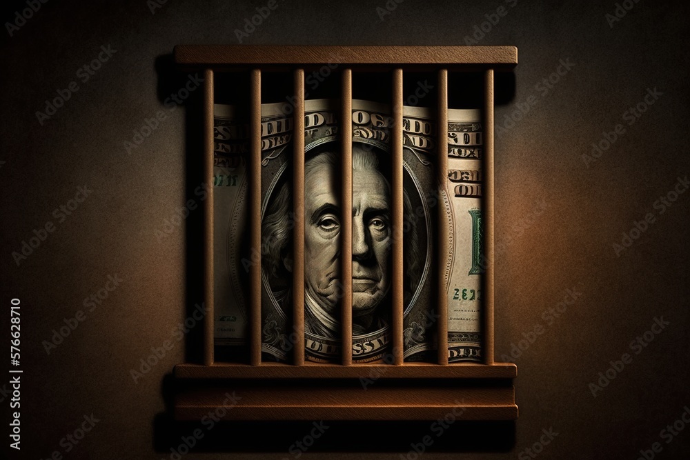 an illustration of a dollar bill symbol locked behind bars. Stock ...