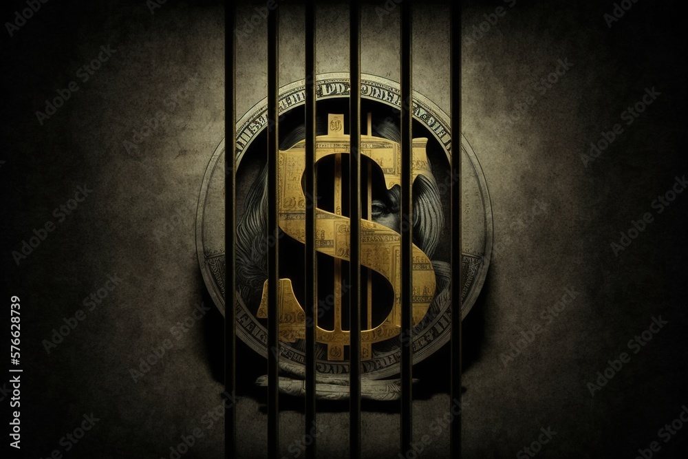 an illustration of a dollar bill symbol locked behind bars. Stock ...