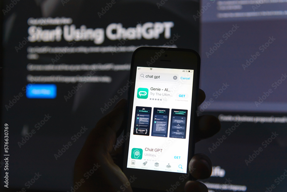 Screen AI,artificial intelligence. Webpage of ChatGPT, a prototype AI chatbot, is seen on the ...