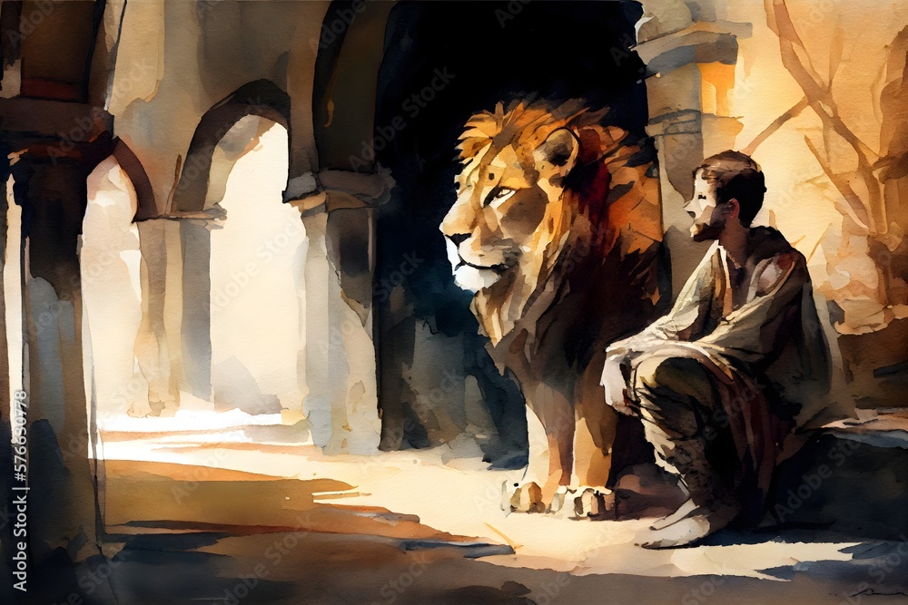 illustration of Daniel in the lions den, generative ai Stock ...