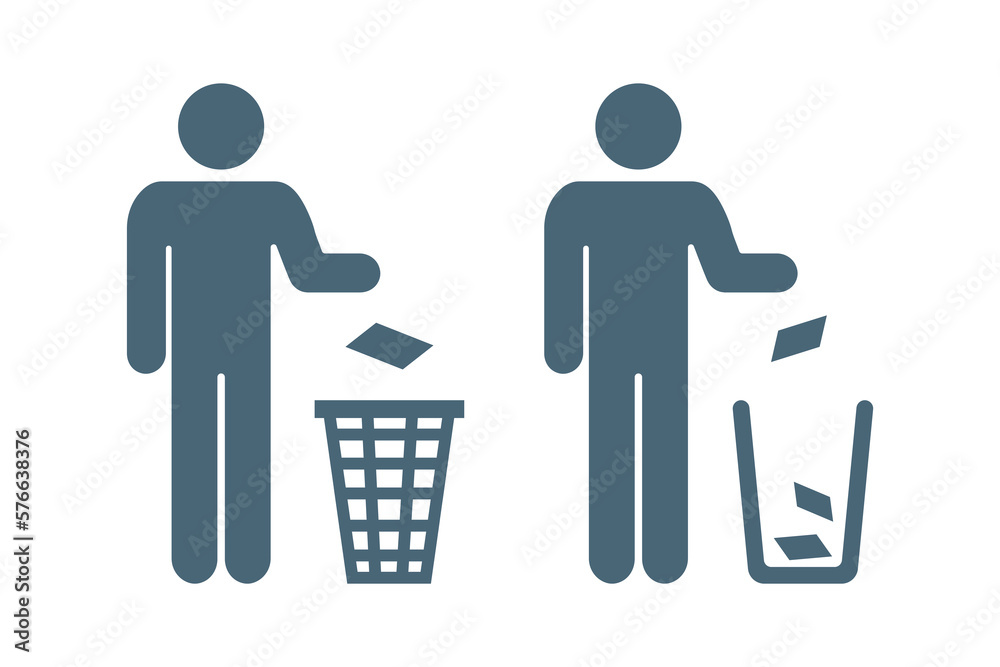 Do not litter symbol, tidy man puts garbage in a recycle bin Stock ...