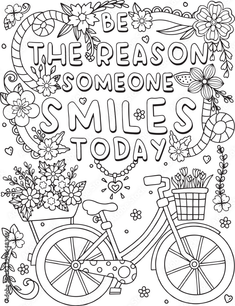 Vetor de Be the reason someone smiles today font with a vintage bicycle ...