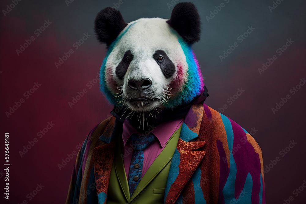 Portrait of a Panda Dressed in a Colorful Suit, Creative Stock Image of ...