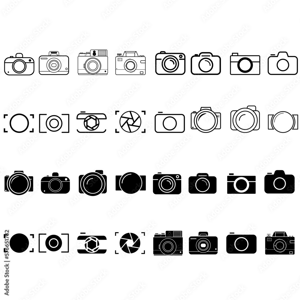 Foto camera icon vector set. photo illustration sign collection. focus ...