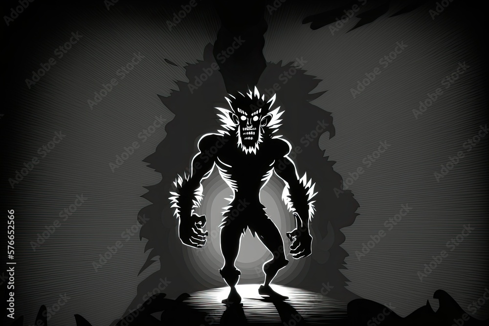 Describing the gloomy werewolf in a drawing. Generative AI Stock ...