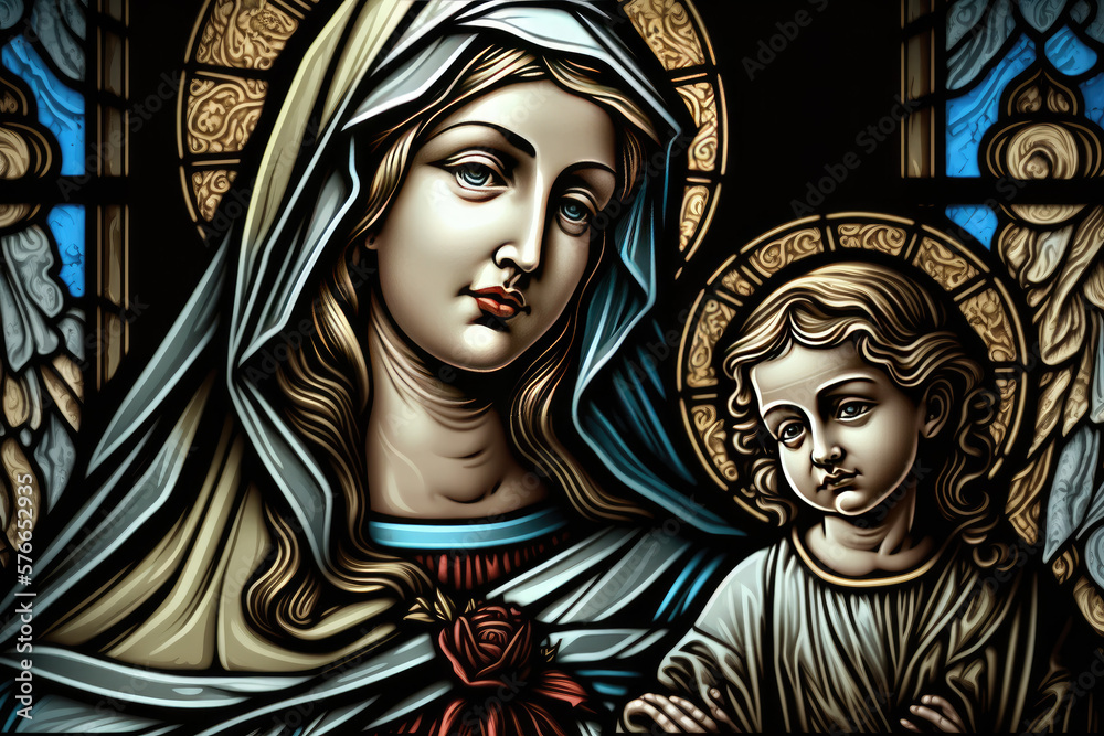 Mary and Jesus background banner art, generative AI Stock Illustration ...