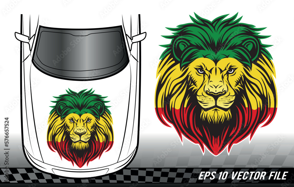 Jamaican reggae rasta lion head car decal vector art graphic. Lion of ...