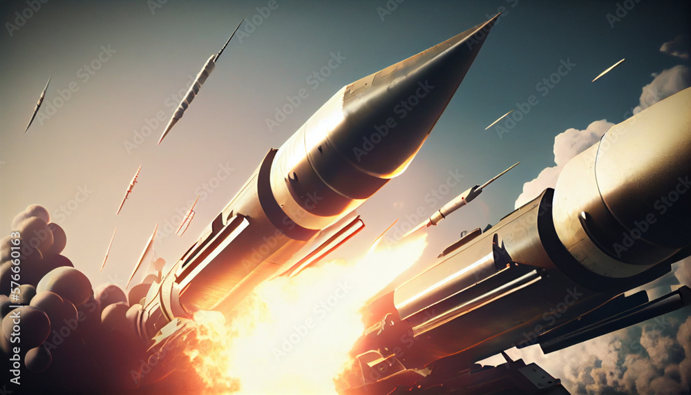 Launch of combat missiles. Generative AI Stock Illustration | Adobe Stock