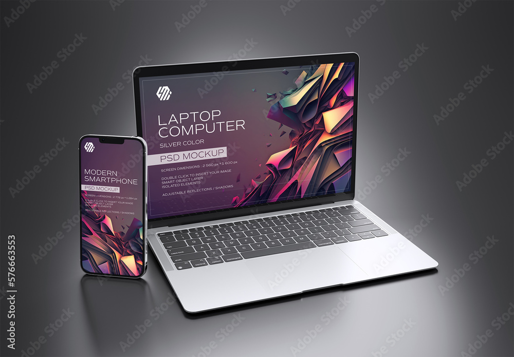 Smartphone and Laptop Mockup on Dark Stock Template | Adobe Stock