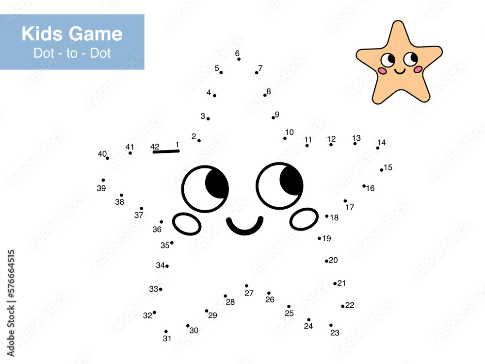 Dot to dot educational game for children. Cute cartoon starfish ...