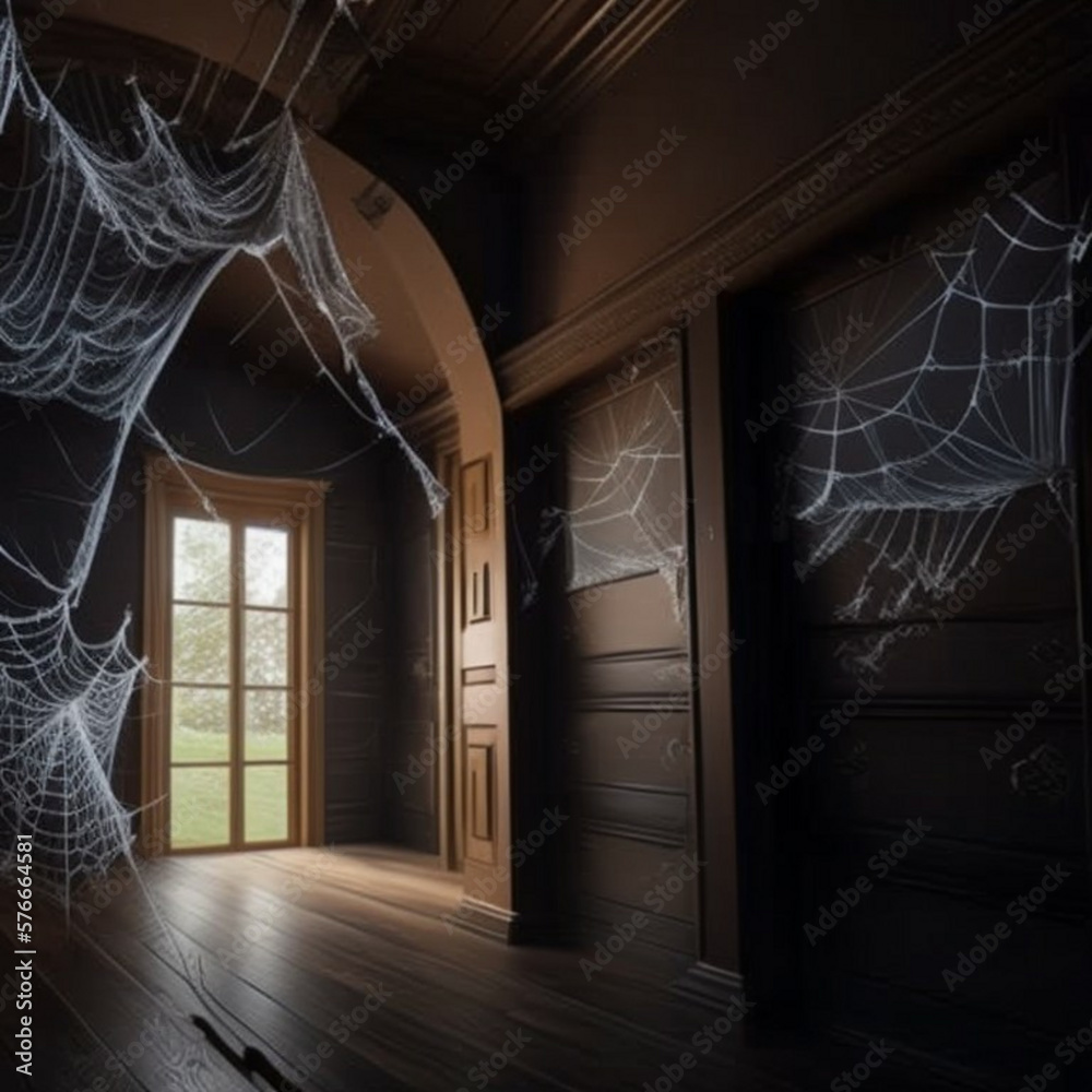 room with a window - scary dark house - spider web halloween ...