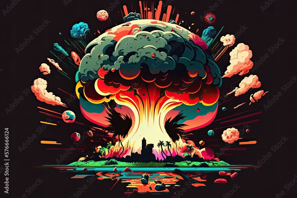 detonation of nuclear weapons. Explosion of nuclear mushrooms. Global ...