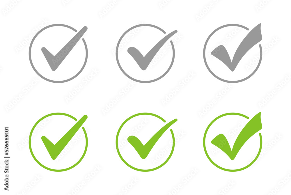 Green check mark icon set. Gray checkmark icons. Vector stock ...