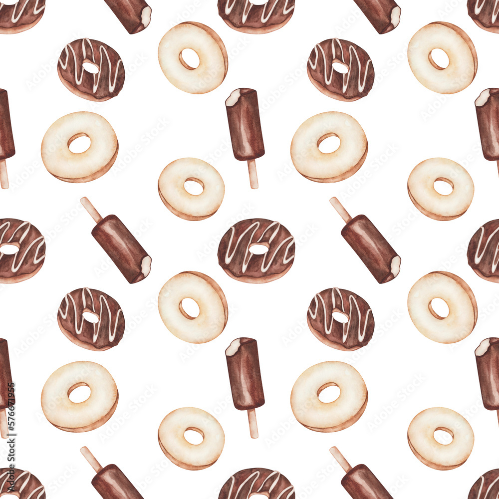 Watercolor seamless pattern. Hand painted illustration of classic ...