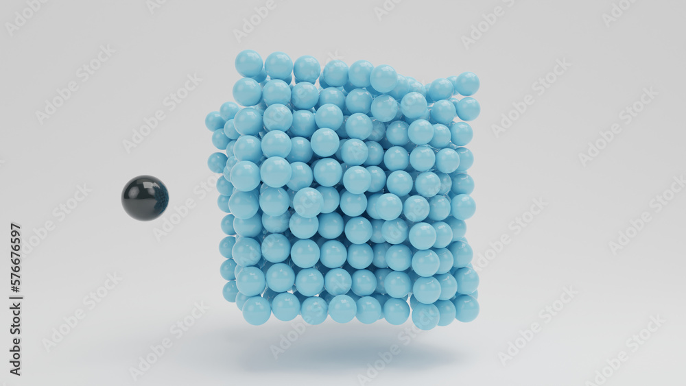 3d rendering of an array of many blue cubes that is punched out by a ...