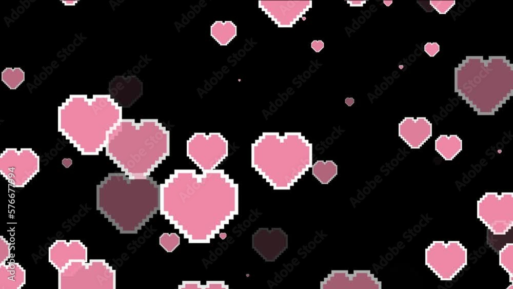 pink pixel heart background seamless loop background, abstract border ...