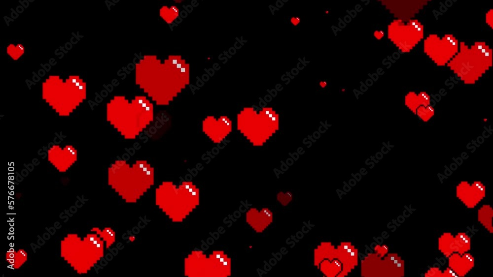 red pixel heart background seamless loop background, abstract border ...