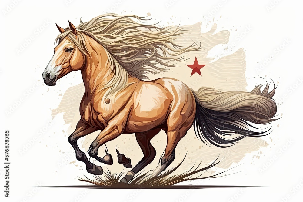 Horse Galloping In Field Drawing