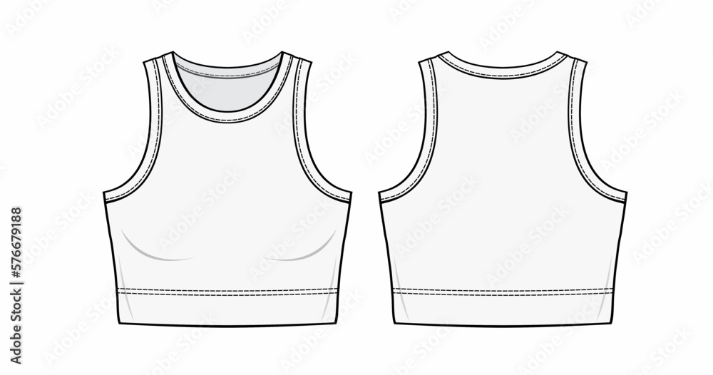 Flat illustration of cropped tank top with a Round neckline-Unlined ...