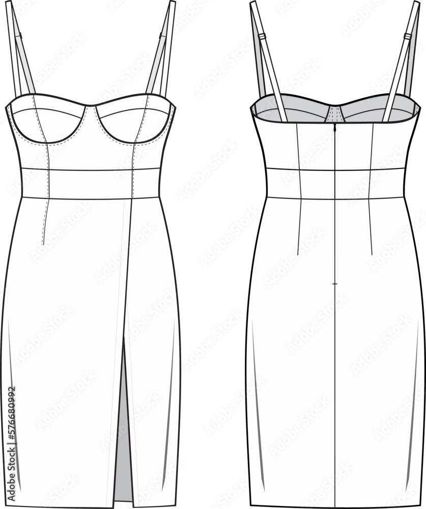 Bustier Bodycon Dress with molded cup, front slit, and adjustable ...