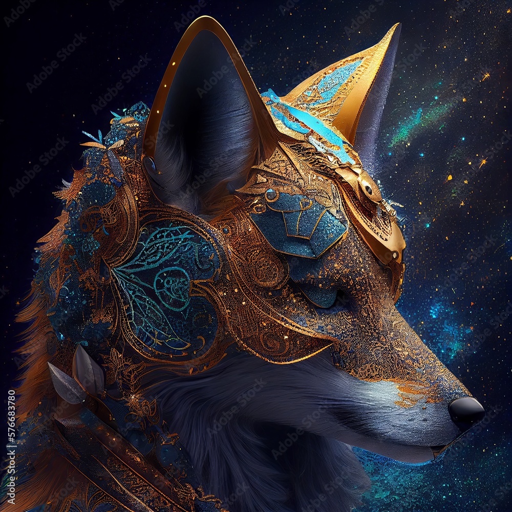 Abstract Magic Face Portrait AI Generated Artwork. Amazing Fox Space ...