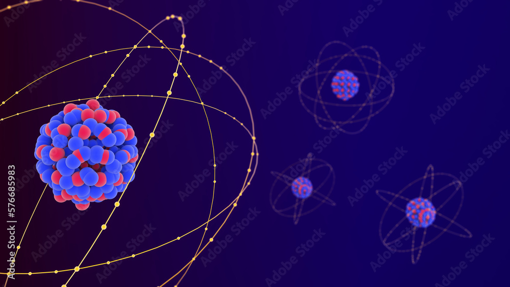 atomic structure consisting of protons, neutrons and electrons ...