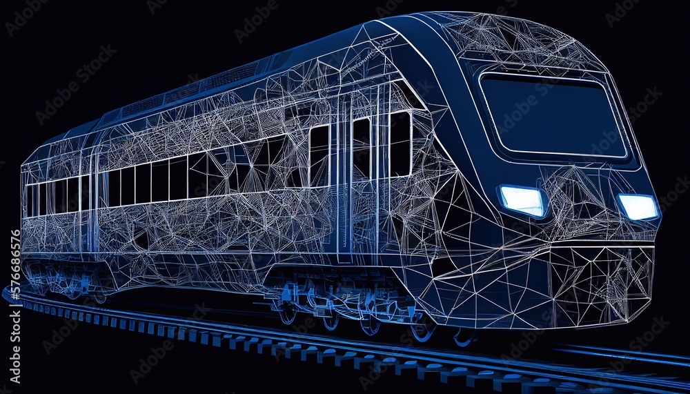 Digital low poly wireframe of futuristic high-speed train. Futur ...