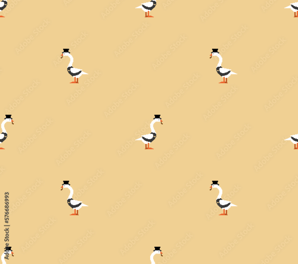 Goose aristocrat pixel art pattern seamless. 8 bit Goose in hat and ...