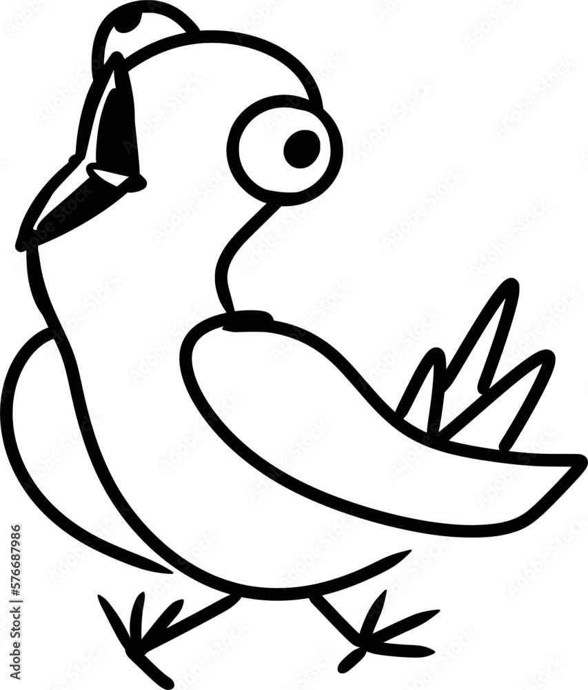 Vector drawing of screaming funny silly bird. Contour, silhouette ...