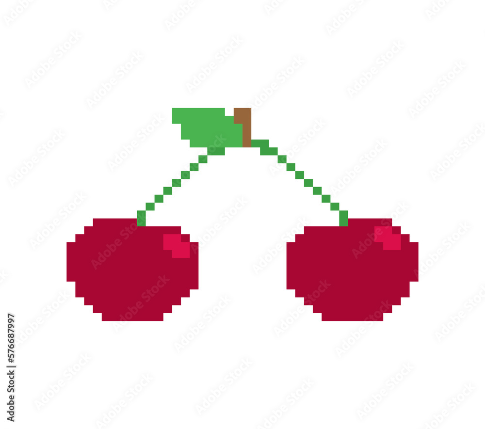 Cherry pixel art. Cherries 8 bit. pixelated Vector illustration Stock Vector | Adobe Stock