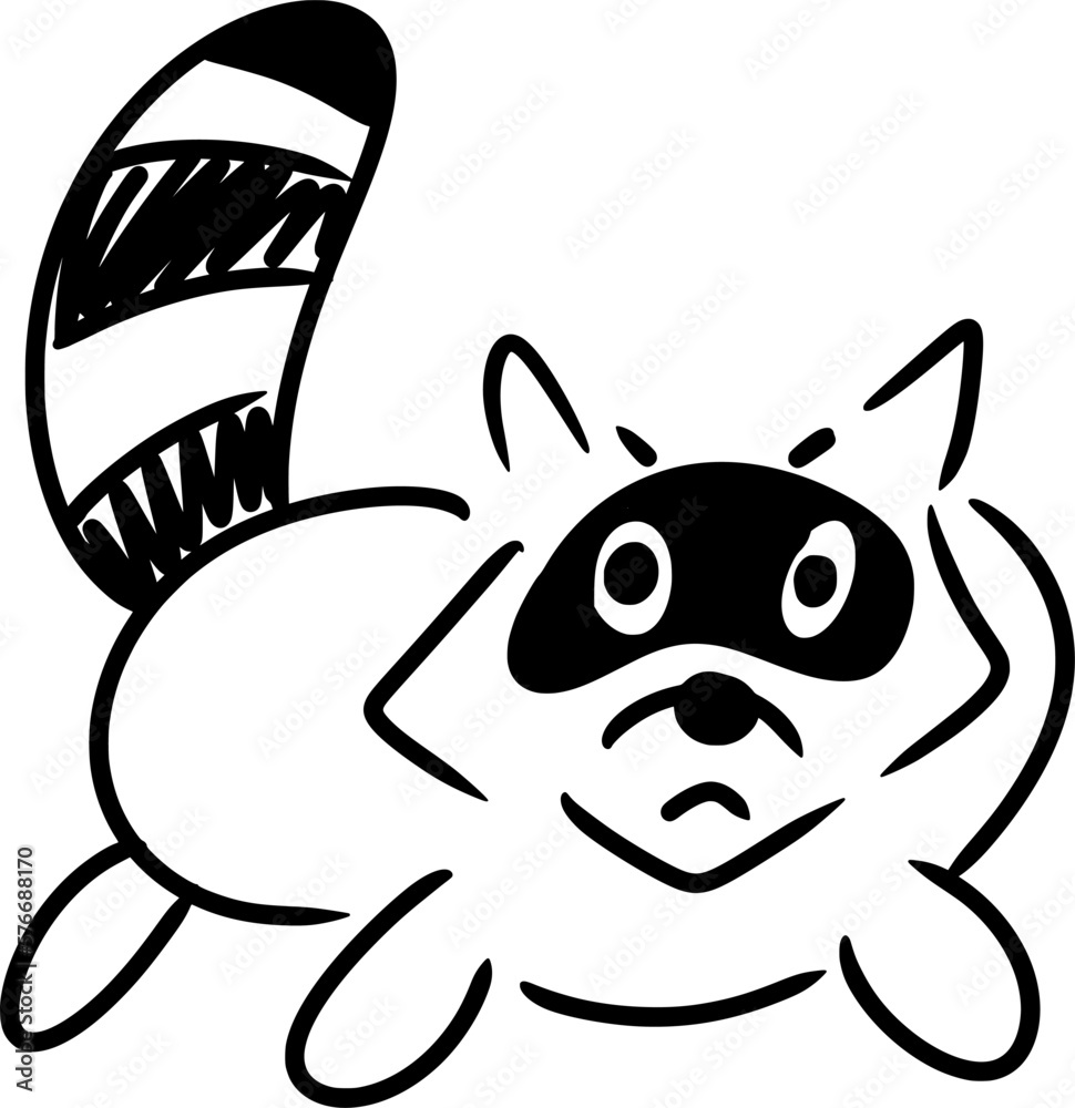 Vector drawing of angry raccoon. Black and white, sketch, contour ...