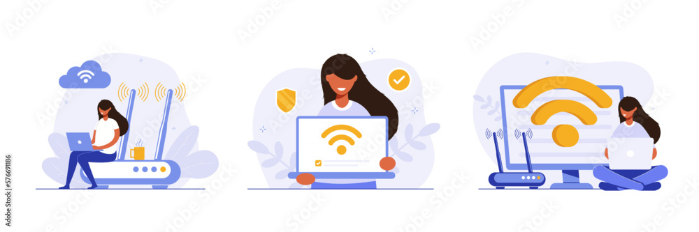 Concept set of mobile network, wireless Internet connection technology ...