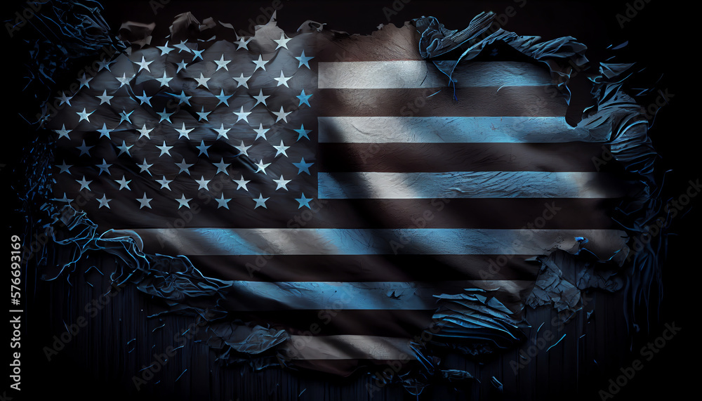American Flag with Thin Blue Line. Generative AI Stock Illustration ...