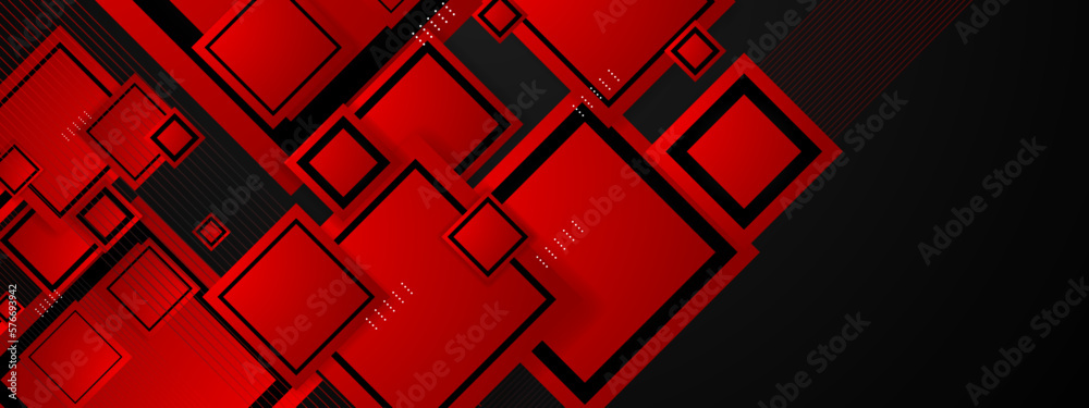 Abstract red and black banner background with square and lines Stock ...