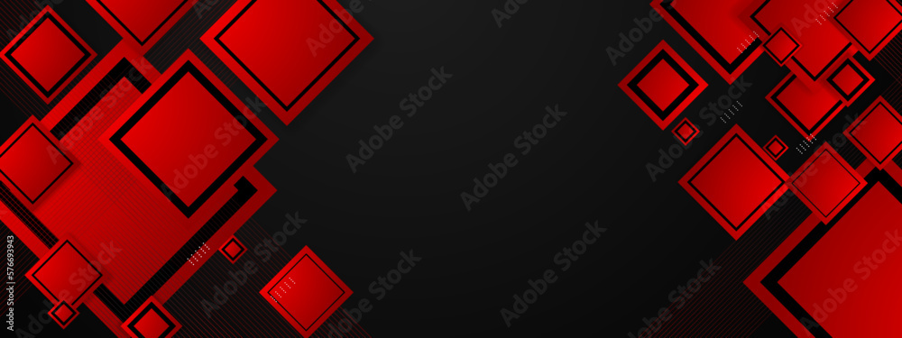 Abstract red and black banner background with square and lines Stock ...