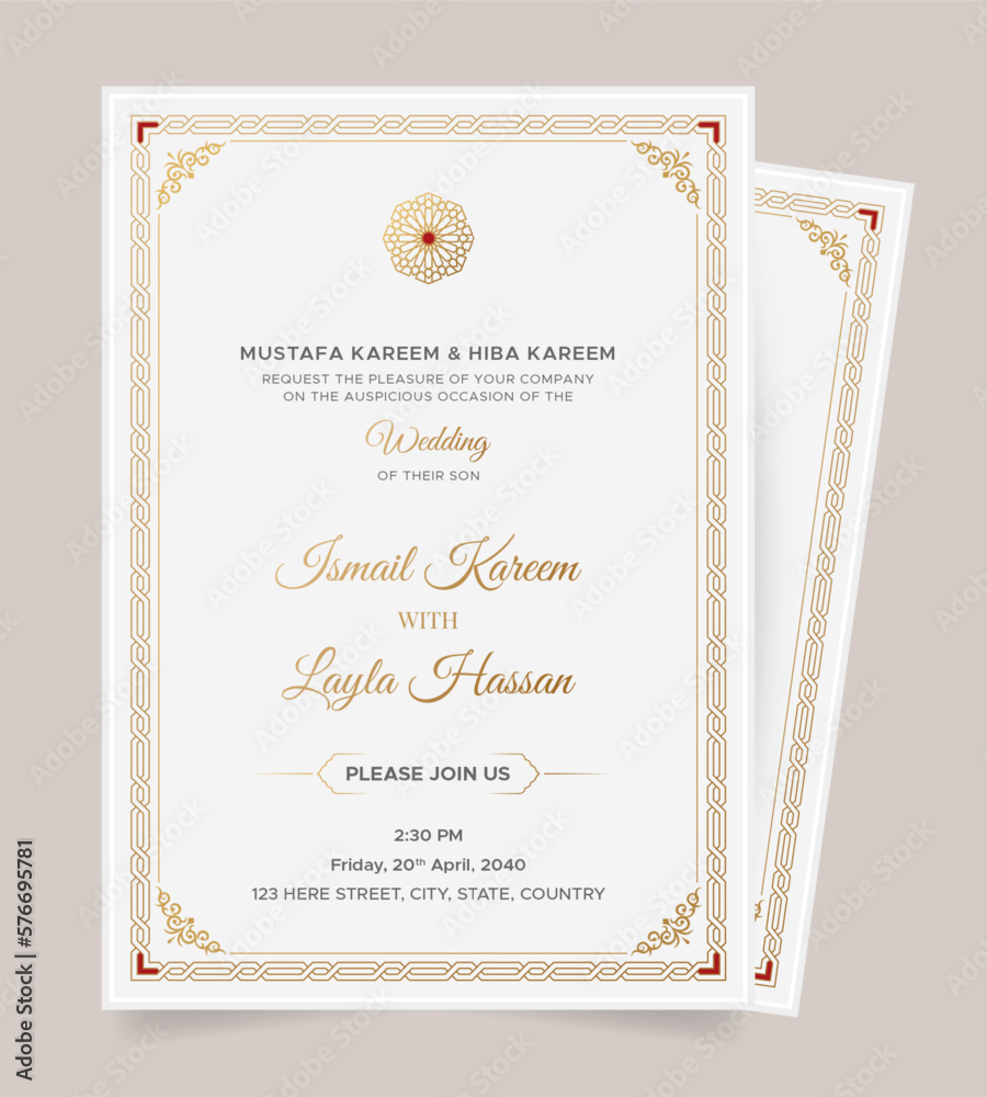Arabic-style wedding invitation card design with Islamic colorful ...