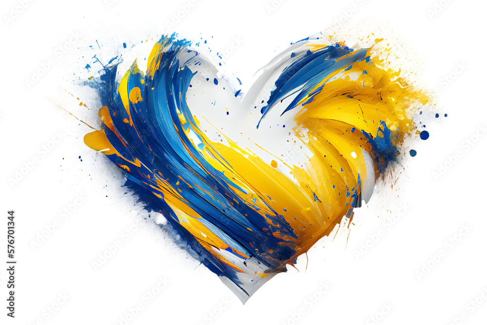 Blue and yellow abstract heart paint splatter. Symbol of Ukraine love ...