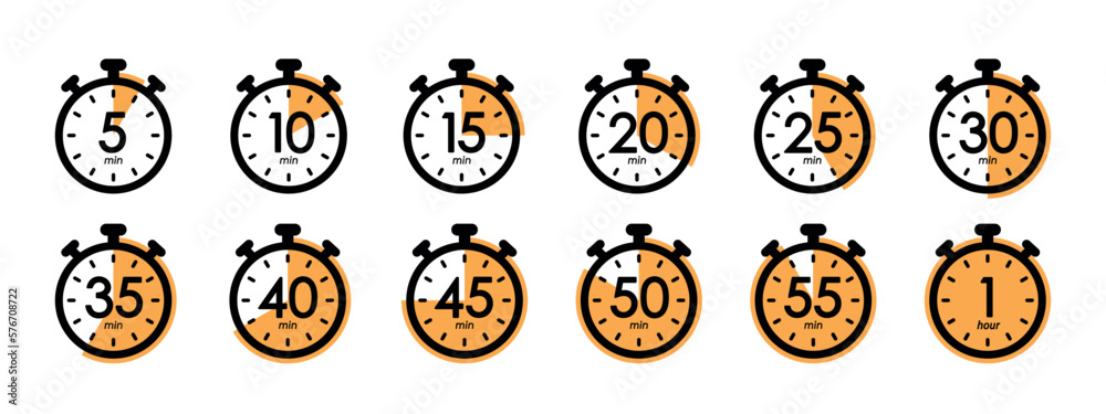 set of timer symbols, stopwatch, clock, timer symbol, cooking ...