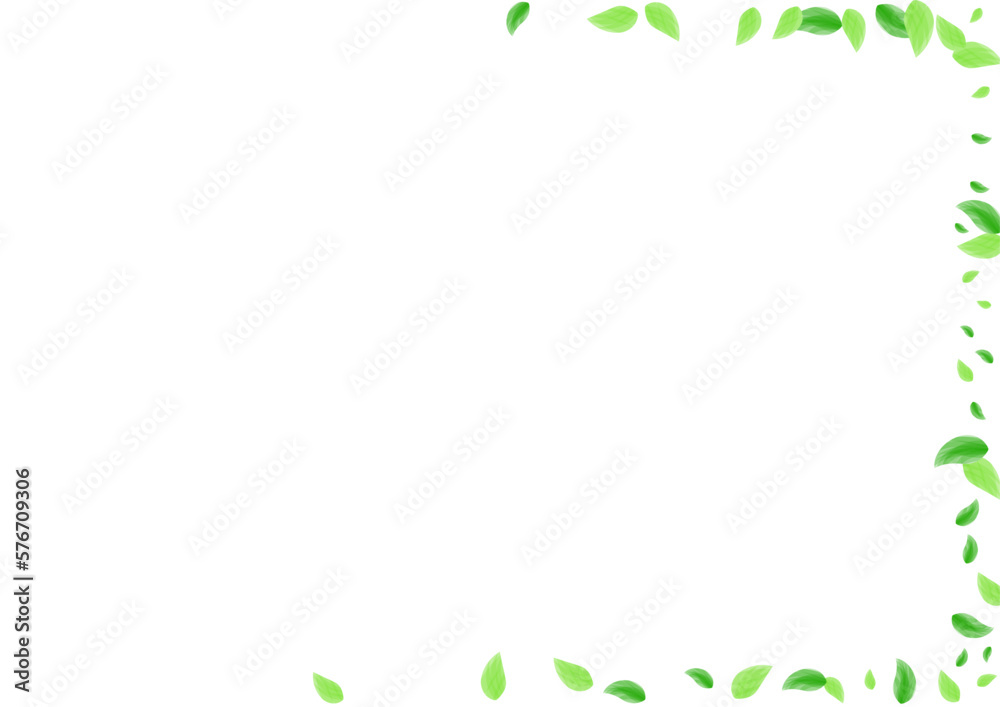 Green Sheet Background White Vector. Vegetation Light Frame. Motion ...