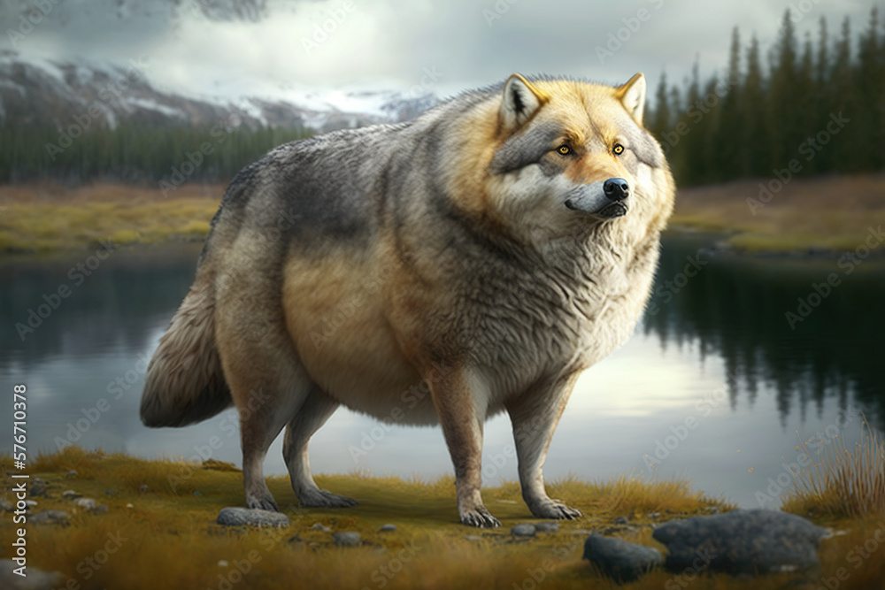 Very fat wolf, concept of Hunger and Gluttony, created with Generative ...