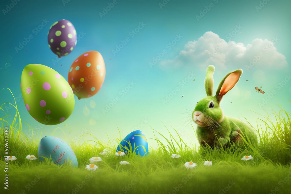 arrière-plan sur le thème de Pâques avec lapin et oeufs de pâques ...