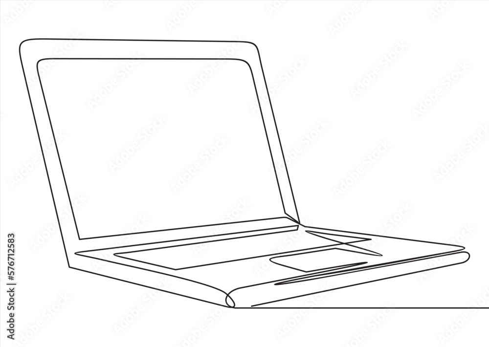 Single line drawing of laptop gadget isolated on white background ...