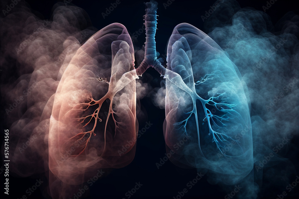 a city unhealthy, Unhealthy lungs breathing smoke and pollution from an ...