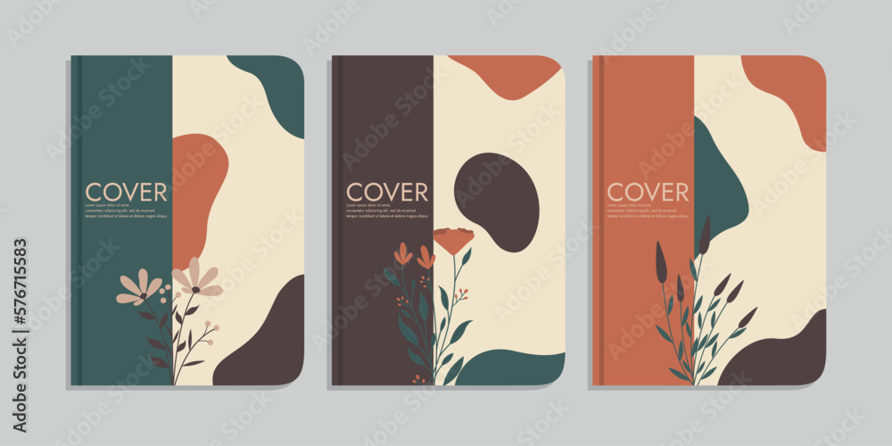 set of book cover designs with hand drawn floral decorations. abstract ...